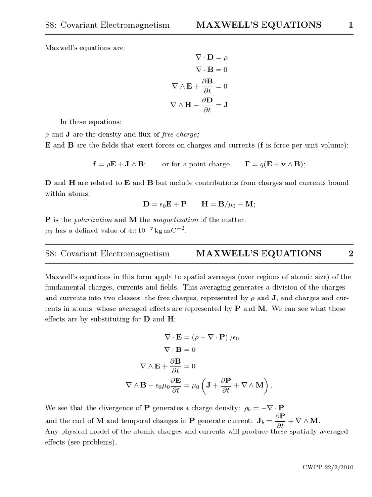 Covariant Electromagnetism | PDF | Tensor | Maxwell's Equations