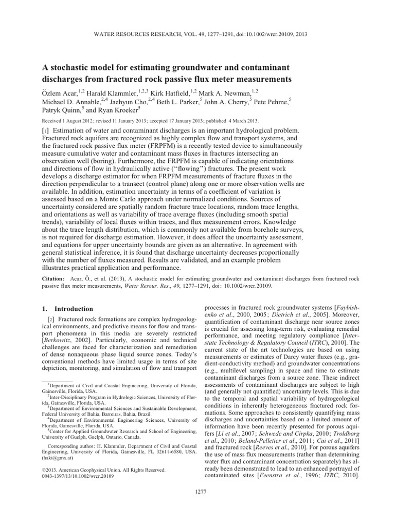 Water Resources Research - 2013 - Acar - A Stochastic Model For ...