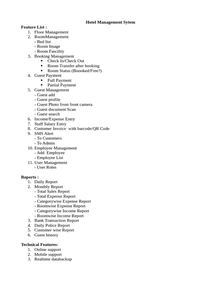 Hotel Management System Features | PDF