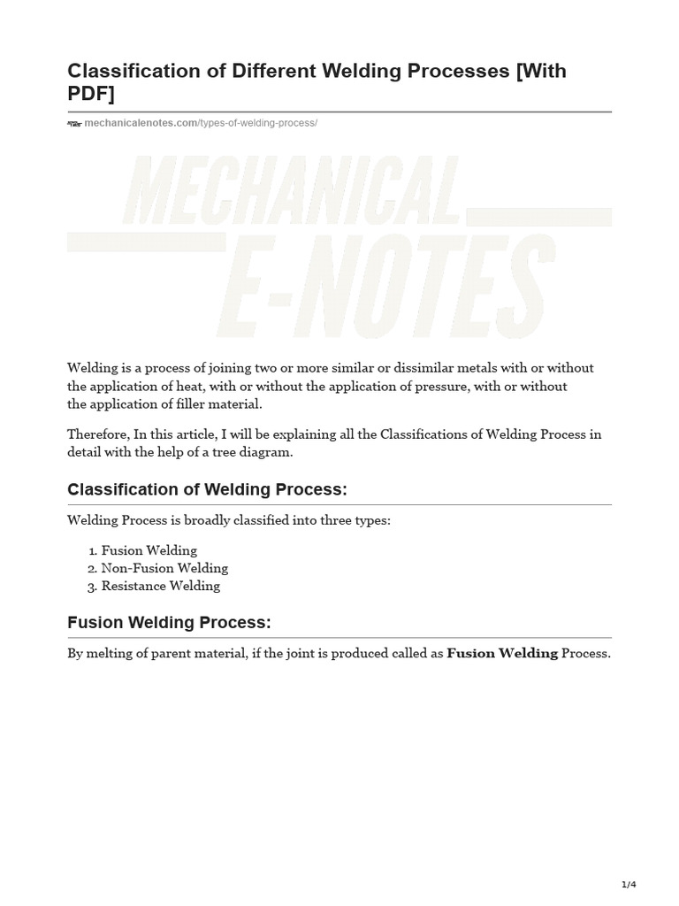 Classification of Different Welding Processes With PDF | PDF ...