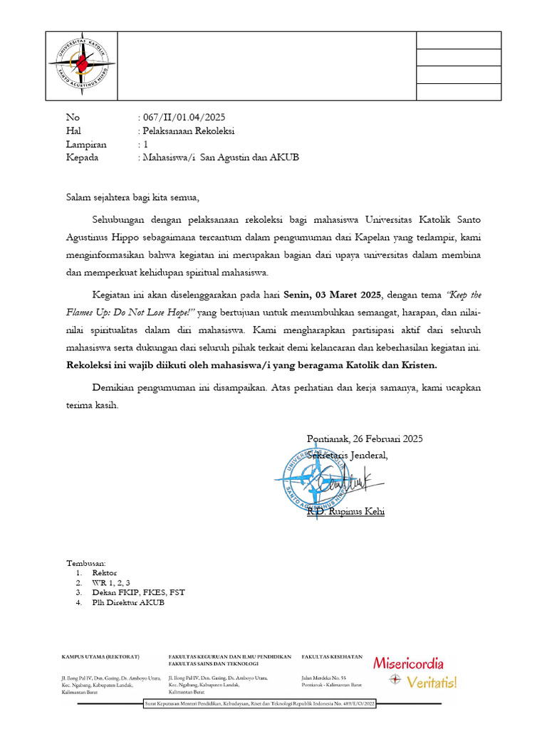 067 VSN 2025-Feb-26 Pengumuman Rekoleksi-1 | PDF