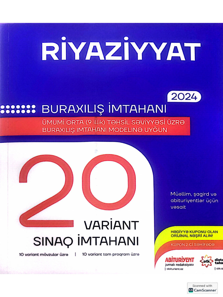 DİM OTK Riyaziyyat 20 Variant Sınaq Kitabı 9 Cu Sinif | PDF