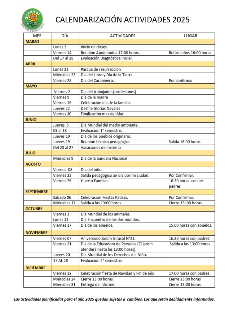 Calendarización Actividades 2025 | PDF | Observancias