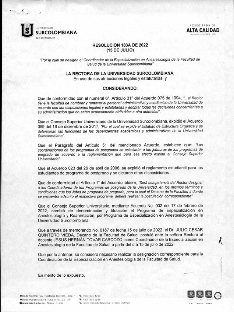 Resolucion 183a de 2022 | PDF