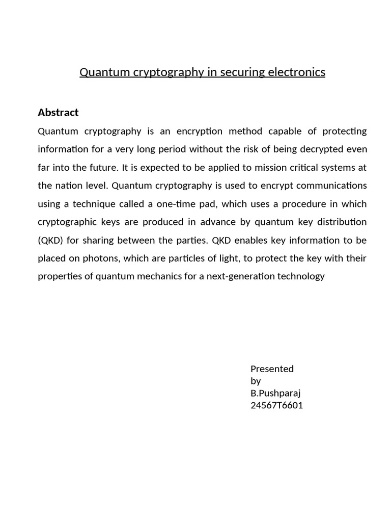 Quantum Cryptography in Securing Electronics | PDF