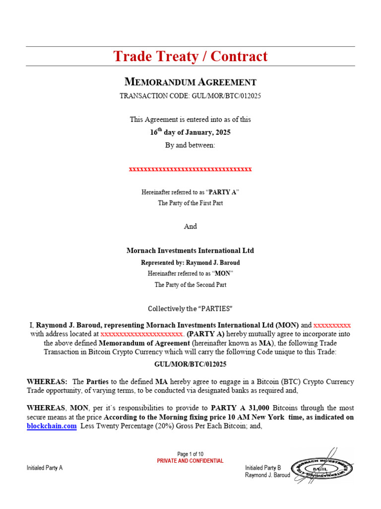 BTC Trade Treaty - B2B Sales Contract | PDF | Bitcoin | Procurement