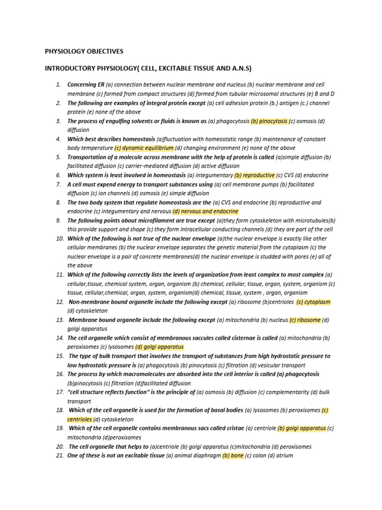 Physiology Objectives-1 | PDF | Autonomic Nervous System | Muscle Contraction
