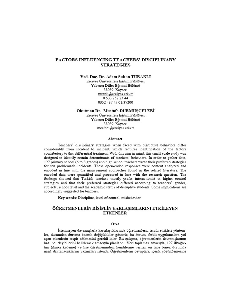 Retmenler N D S PL N Yakla Imlarini Etk Leyen Etkenler (#253094) - 219350 | PDF | Teachers ...