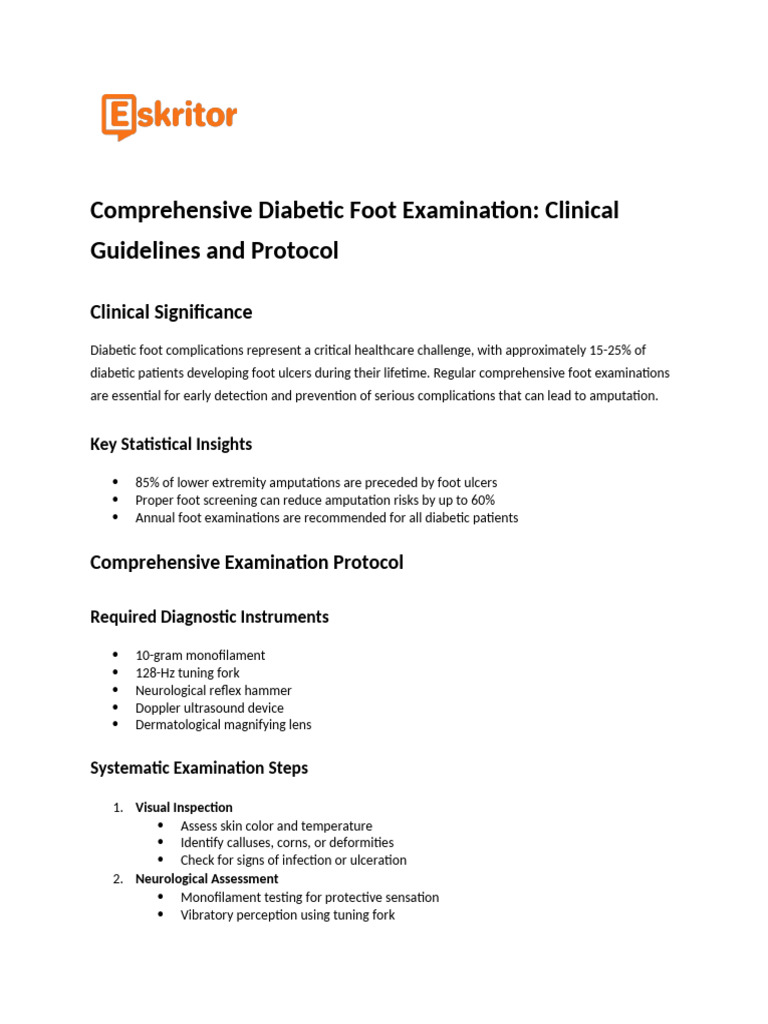 Diabetic Foot Exam Guidelines and Protocols | PDF