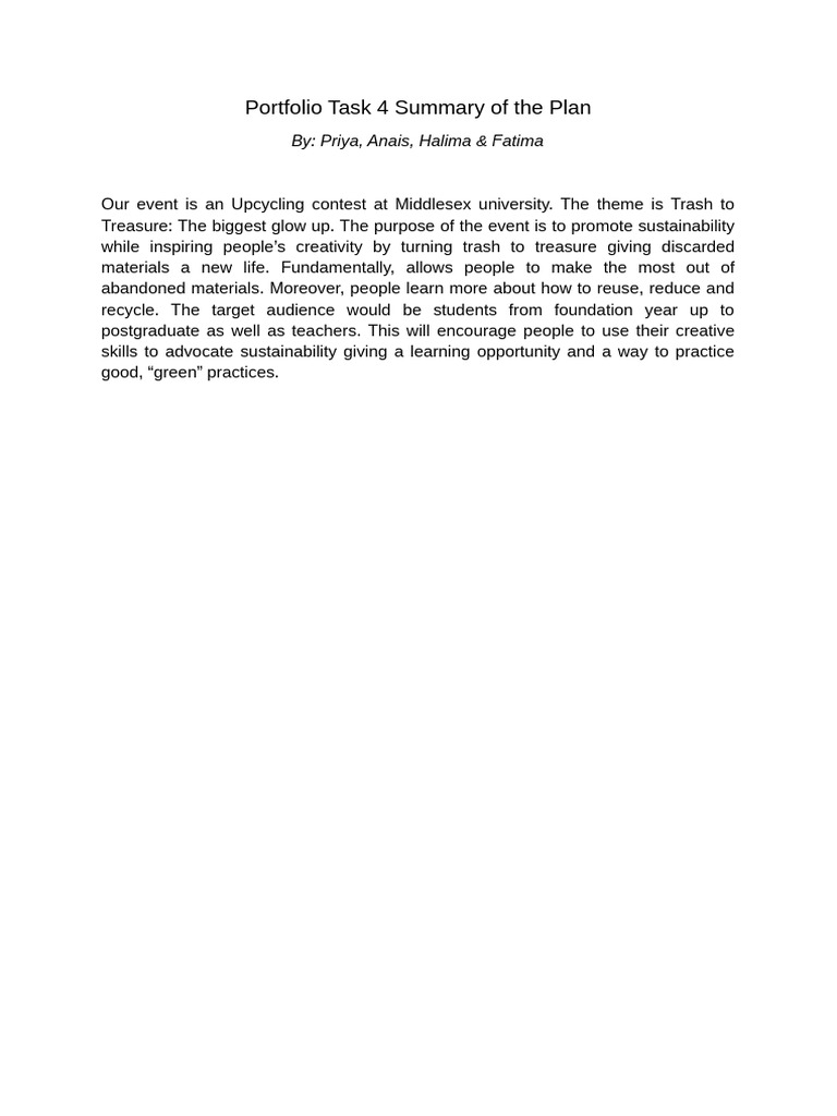 Portfolio Task 4 Summary of the Plan | PDF