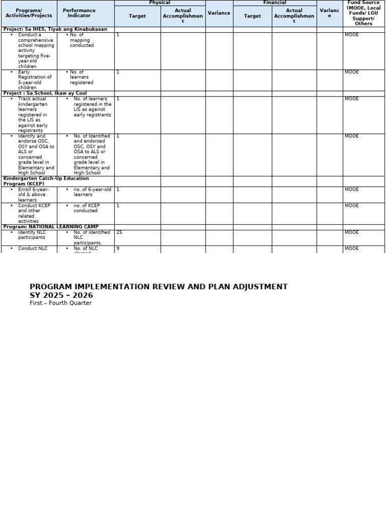 Program Implementation Review and Plan Adjustment | PDF