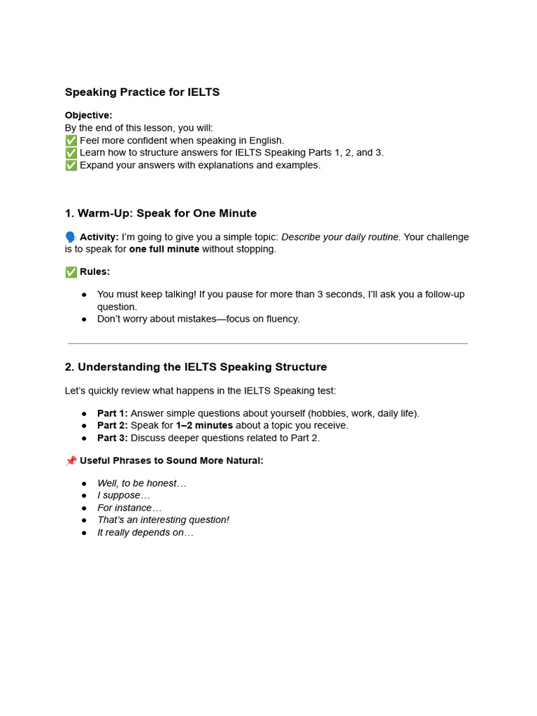Speaking Practice for IELTS | PDF | International English Language ...
