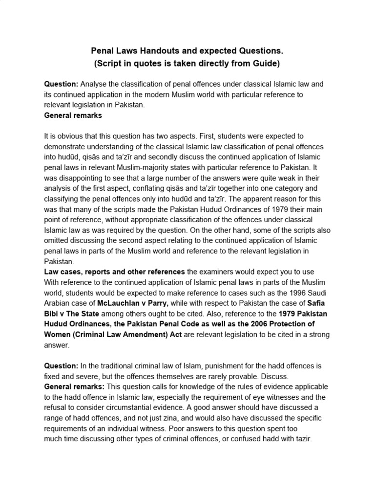Islamic Law Penal Laws Handouts. | PDF | Criminal Justice | Crime ...