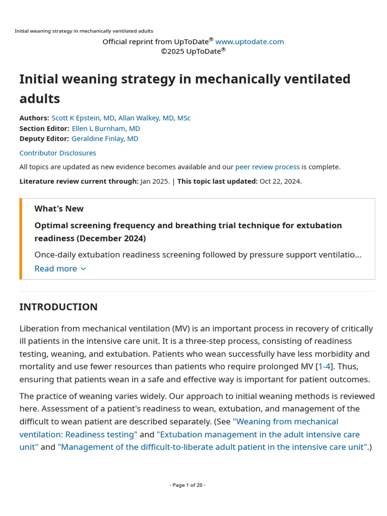 Initial Weaning Strategy in Mechanically Ventilated Adults | PDF ...