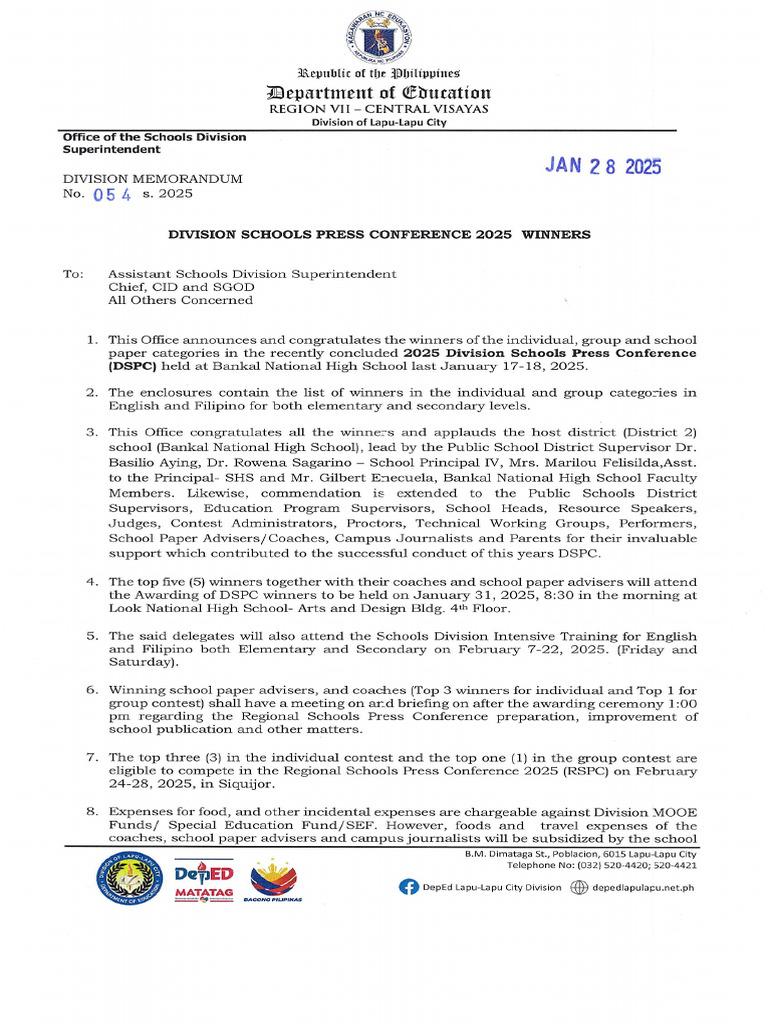 2025 Division Presscon Winners | PDF