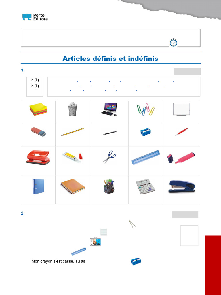 Articles définis et indéfinis en français | PDF | Crayon | Travail de ...