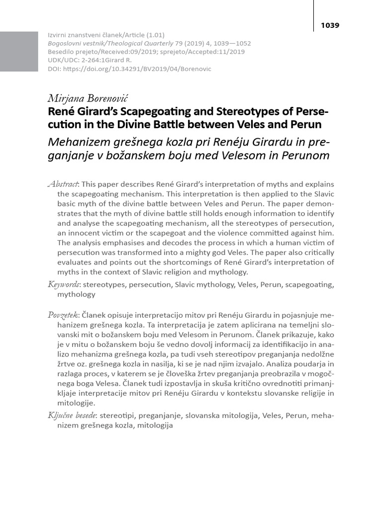 Rene Girard S Scapegoating and Stereotyp | PDF