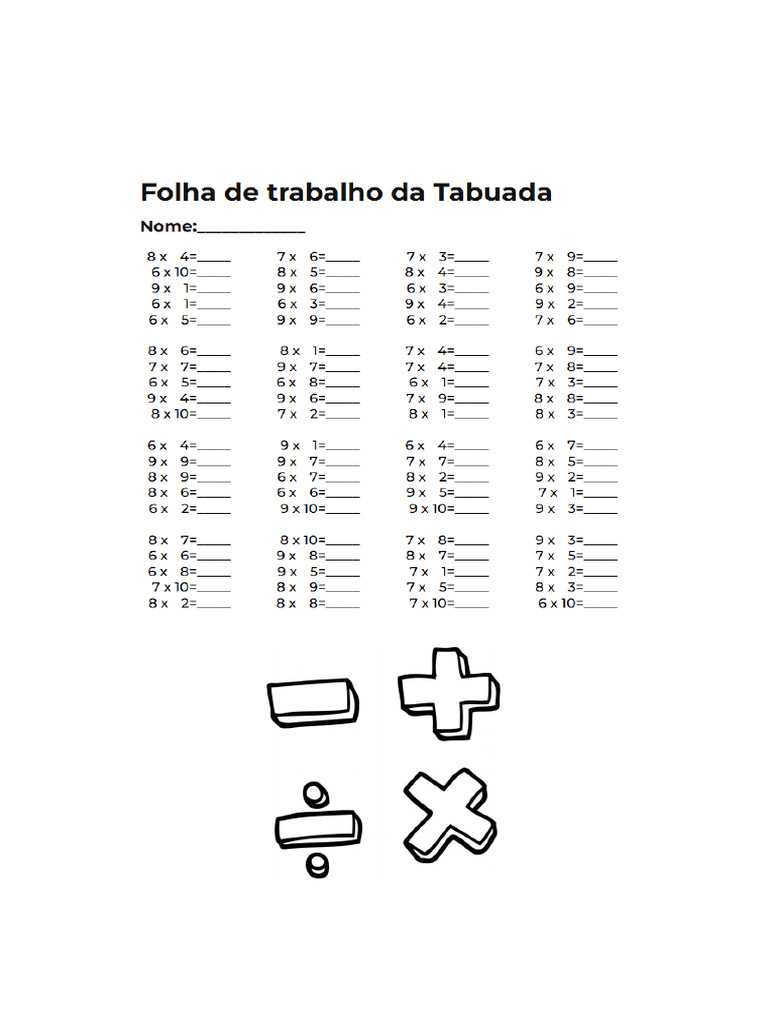 Exercicios Mistos Tabuadas Do 6,7,8 e 9 | PDF