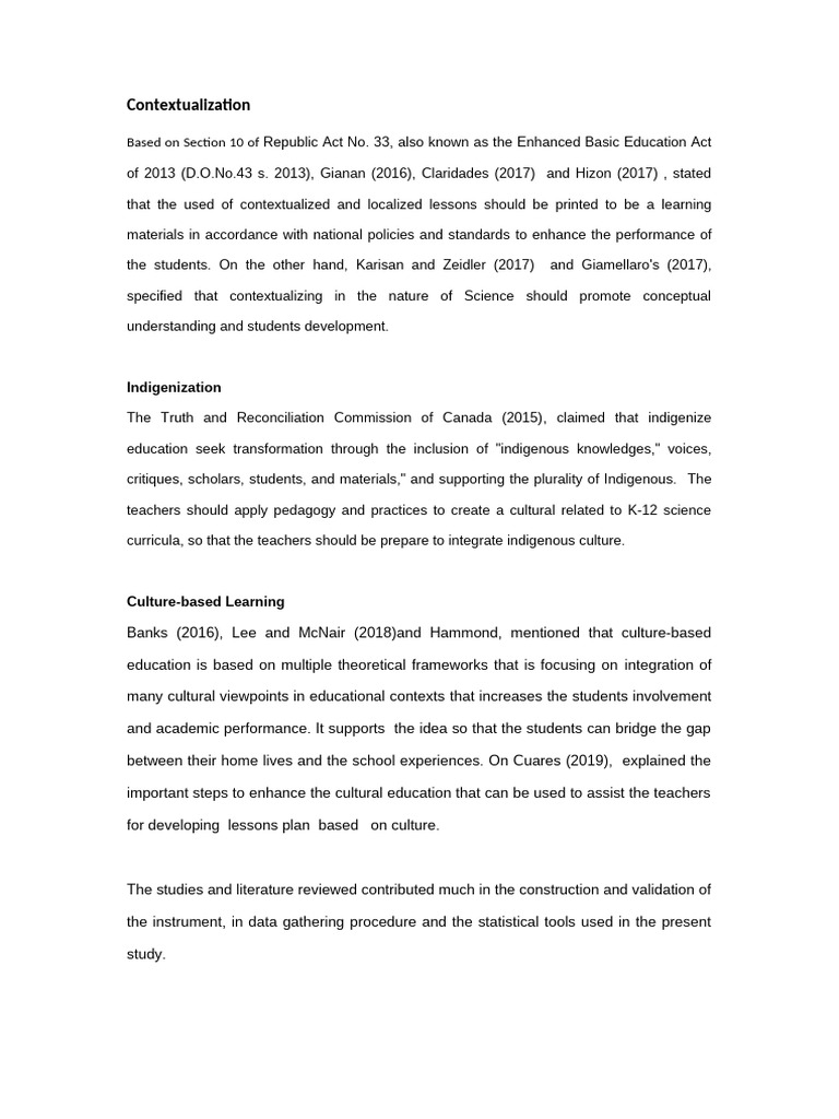 Contextualization: Based On Section 10 of | PDF