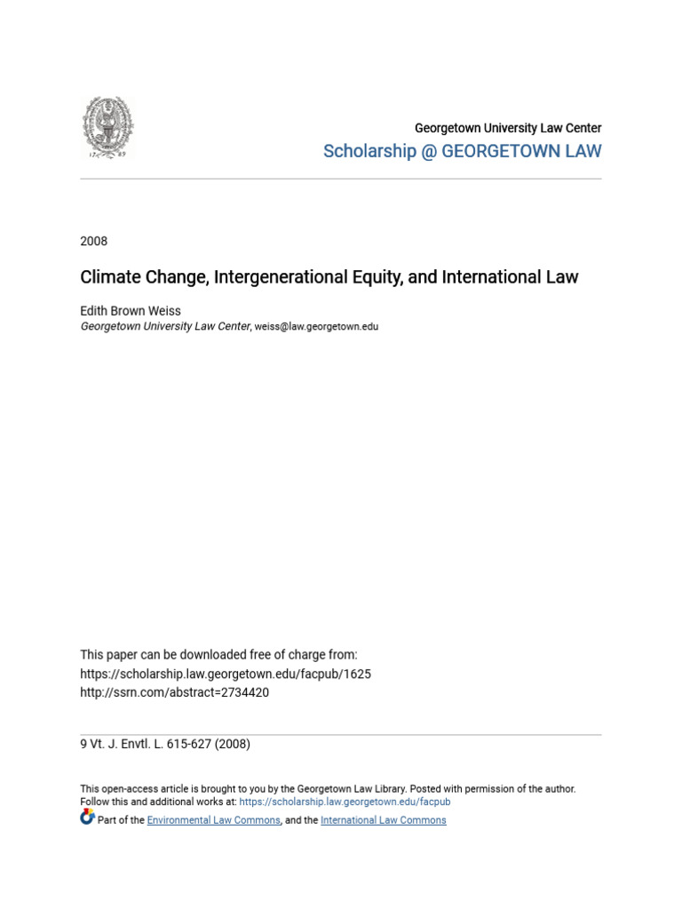 BROWN Climate Change Intergenerational Equity and International Law ...