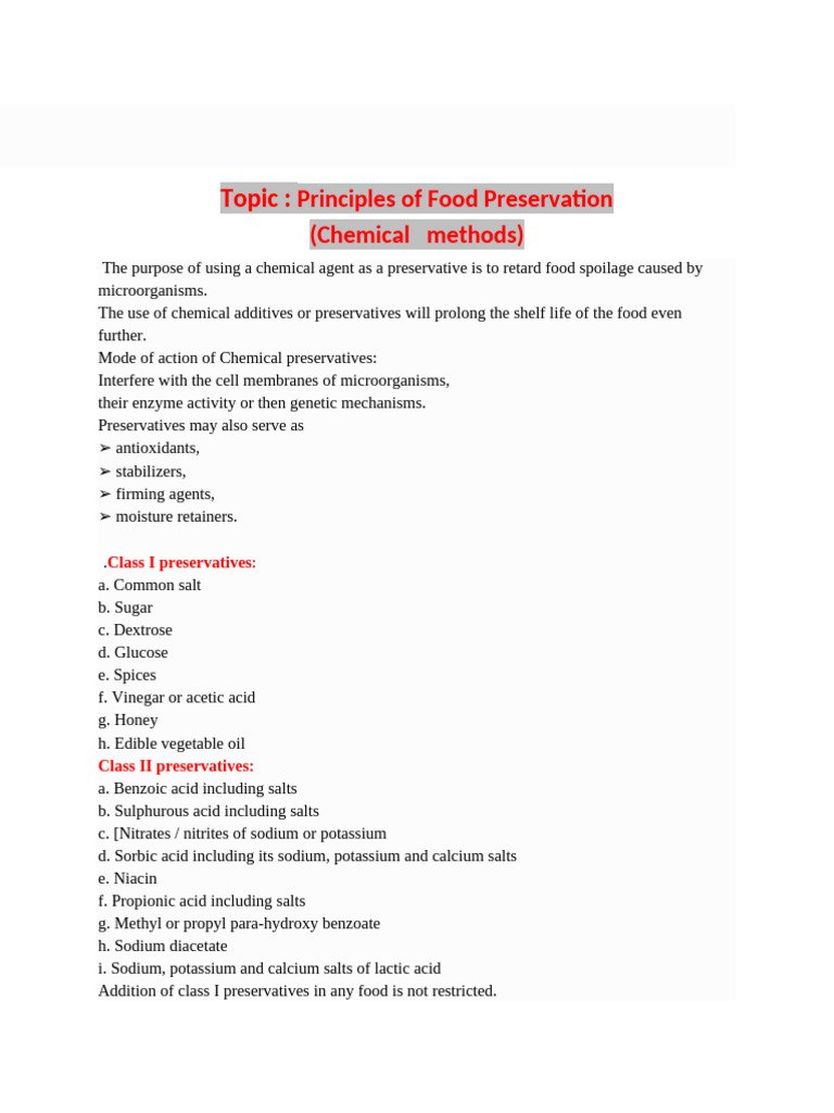 Food Preservation Chemical Methods | PDF | Food Preservation | Acid