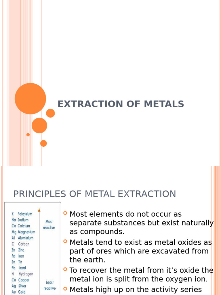 Metal Extraction: Reducing Oxides to Metals | PDF | Oxide | Iron