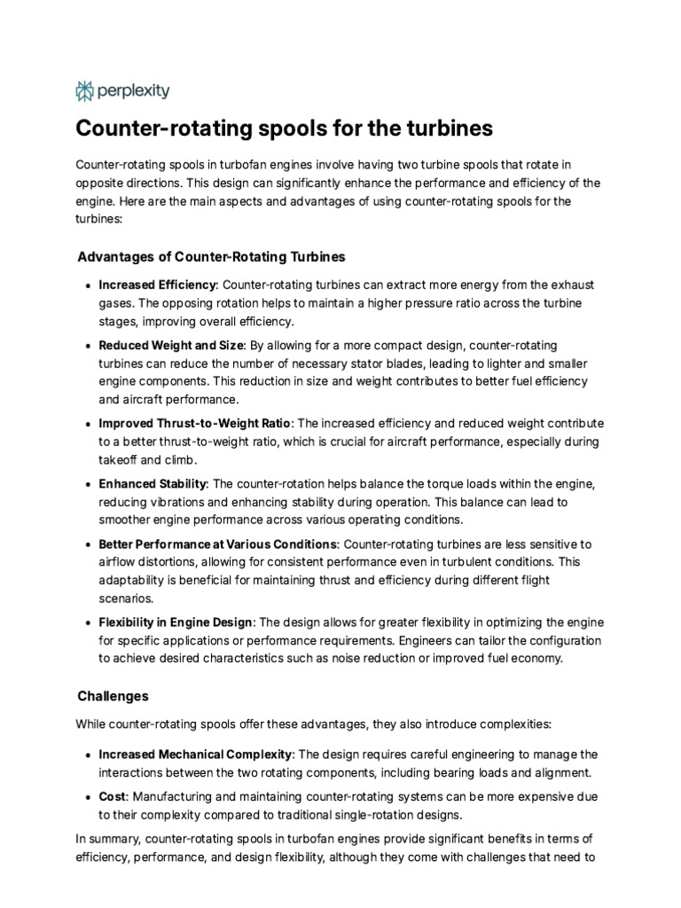 Counter-Rotating Spools For The Turbines | PDF | Engines | Rotating ...
