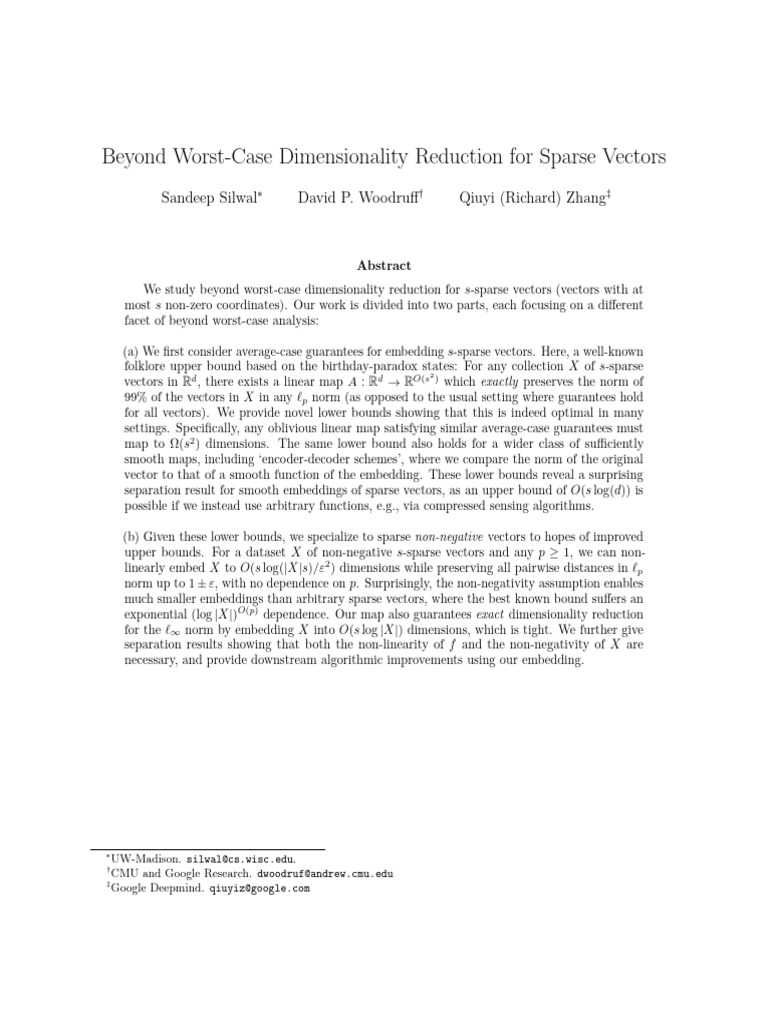 Beyond Worst-Case Dimensionality Reduction For Sparse Vectors | PDF | Vector Space | Linear Map