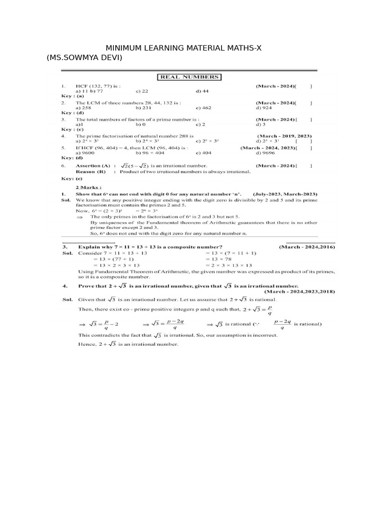 MINIMUM LEARNING MATERIAL MATHS | PDF | Elementary Mathematics | Euclidean Plane Geometry