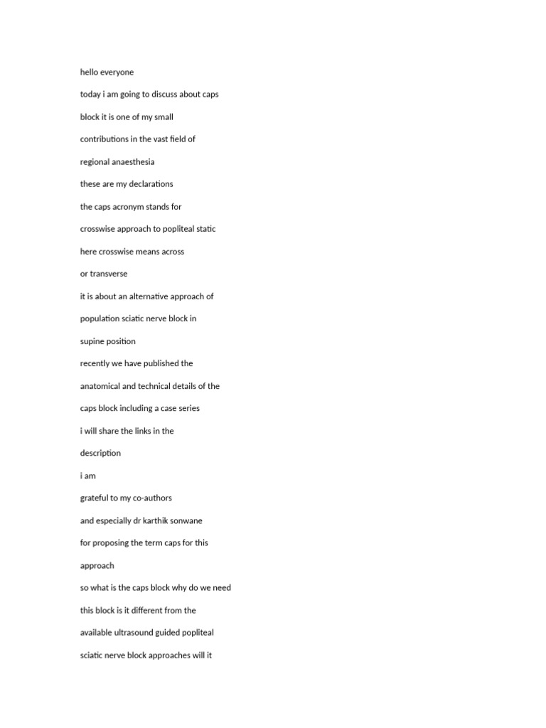 CAPS Block: Supine Sciatic Nerve Technique | PDF | Human Leg | Knee