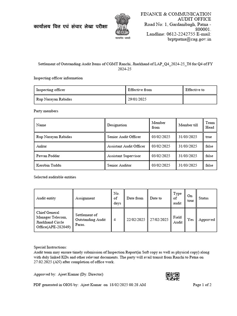 Settlement of Outstanding Audit Items of CGMT Ranchi, Jharkhand - AP-79349 | PDF | Accounting ...