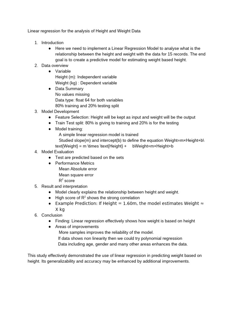 Linear Regression: Height-Weight Analysis | PDF