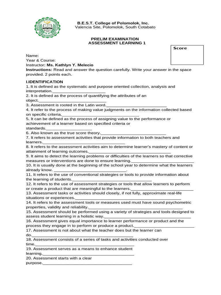 Assessment Learning 1 | PDF | Educational Assessment | Learning