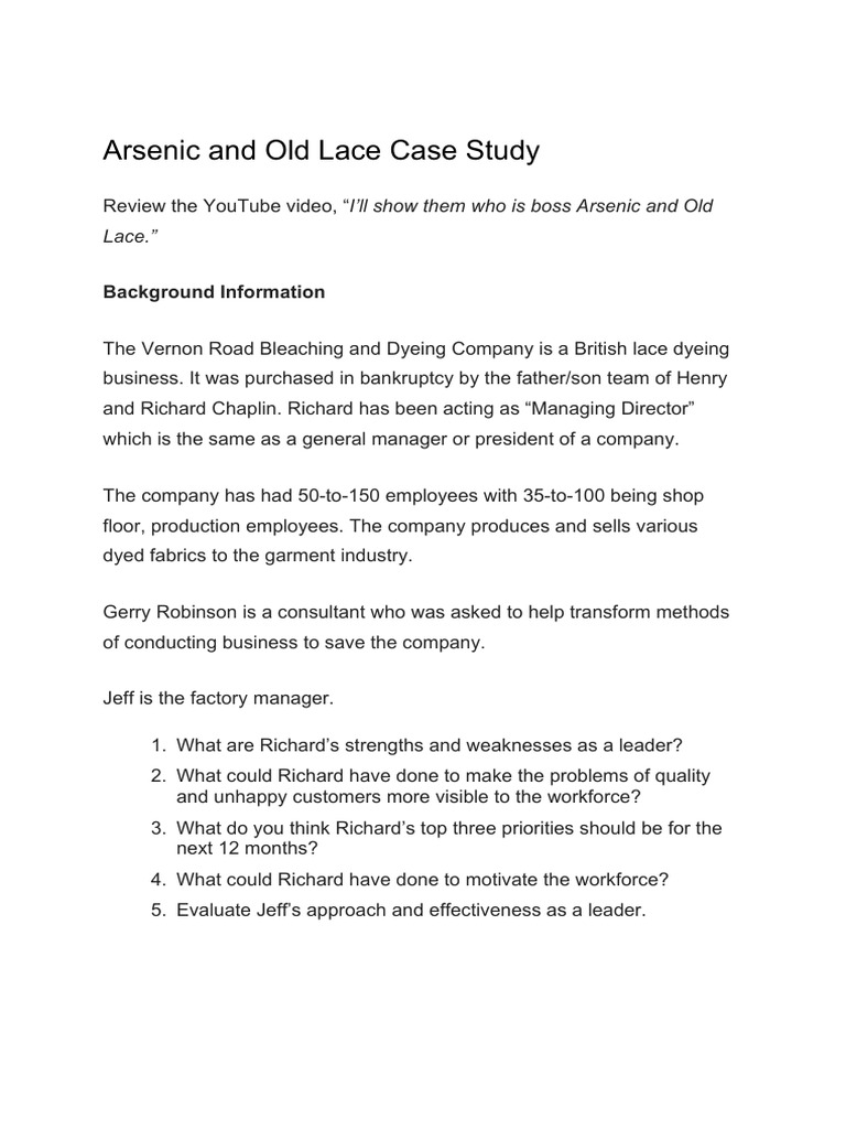 Arsenic and Old Lace Case Study | PDF