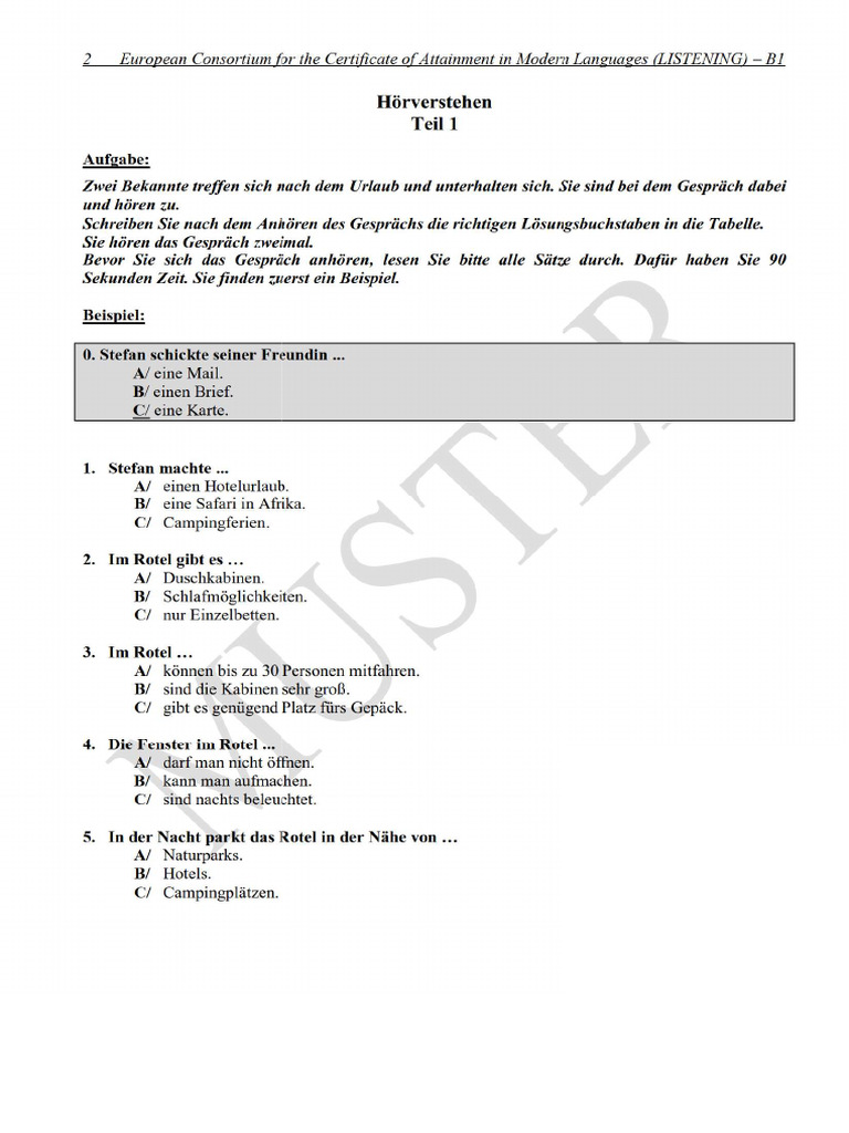 ECL B1 Hören Modelltest 2 Aufgaben | PDF