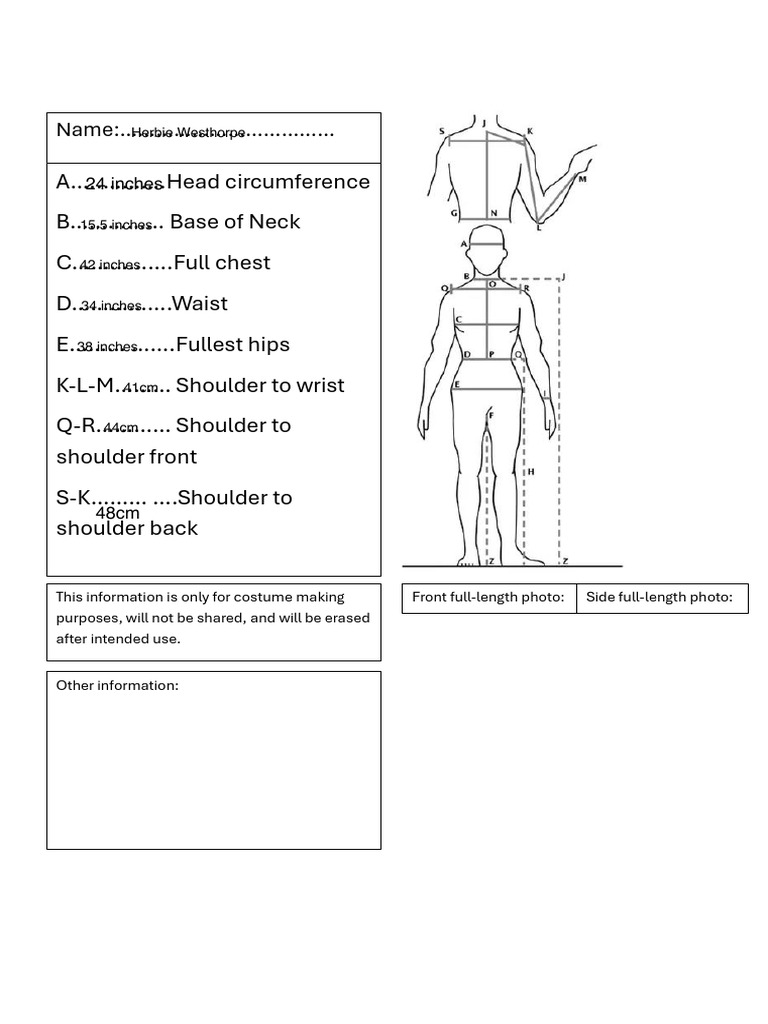 Costume Measurement Chart Template | PDF