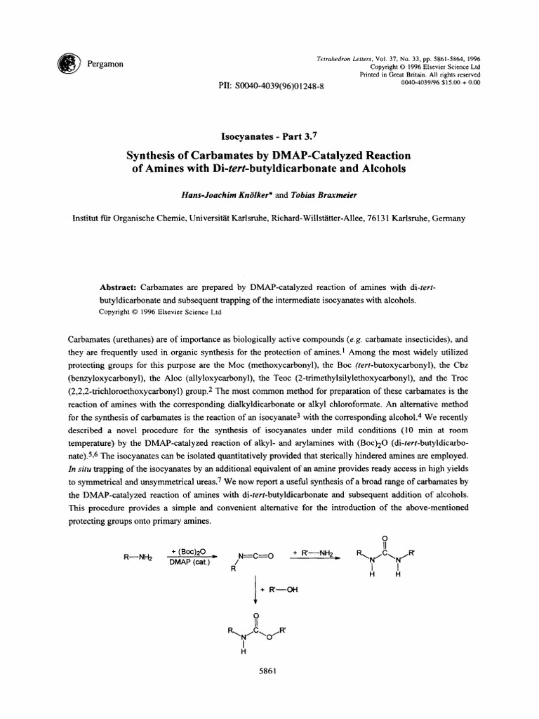 Synthesis of Carbamates by DAMP Catalyzed Reaction of Amines With Di ...