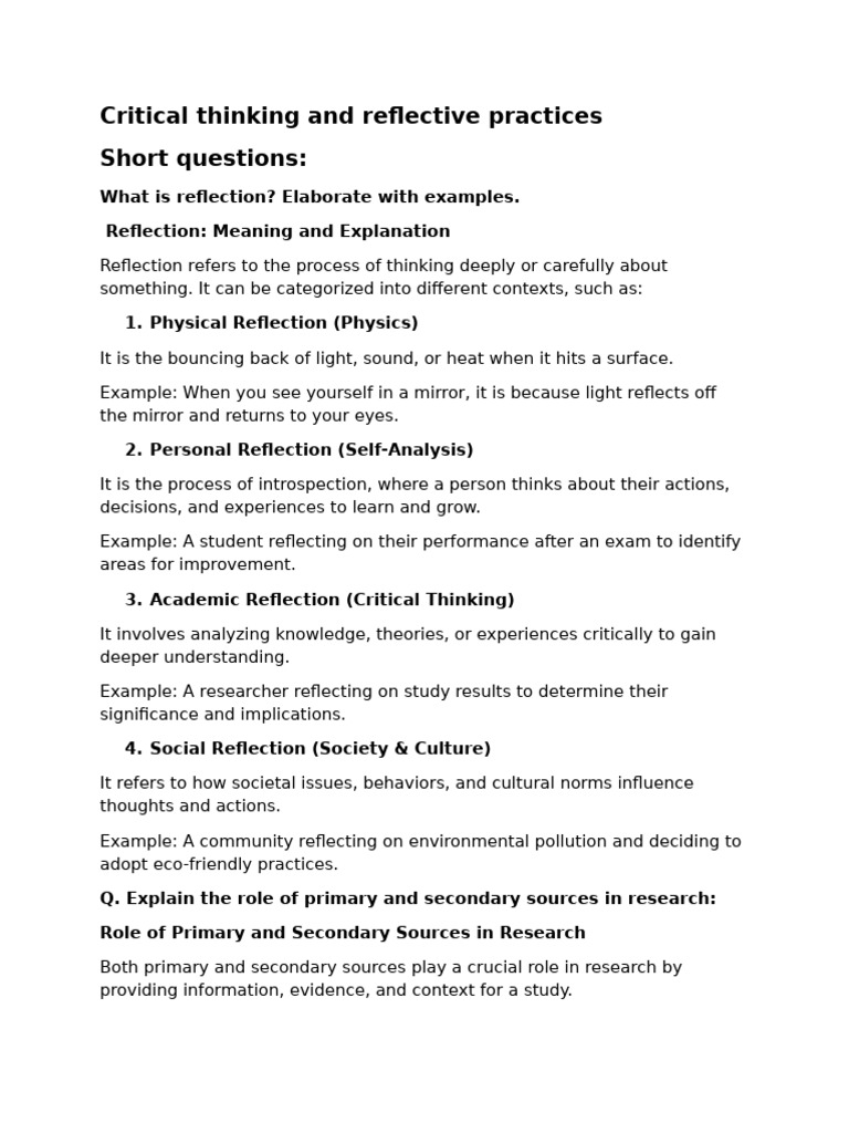 critical thinking and reflective practices | PDF | Inductive Reasoning ...
