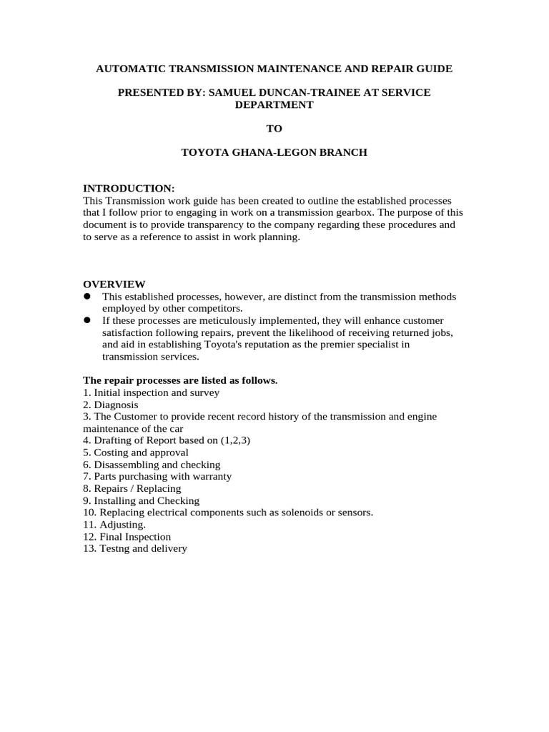 Transmission Action Plan | PDF | Automatic Transmission