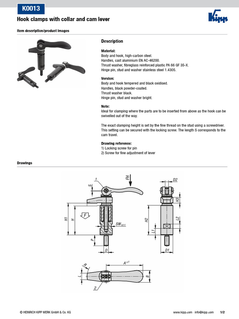 K0013 Datasheet 22799 Hook Clamps With Collar and Cam Lever - en | PDF ...