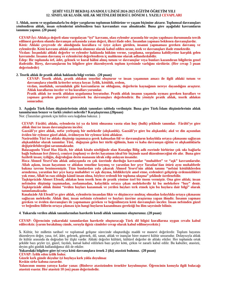 12 KAM 1.1. CEVAPLAR | PDF