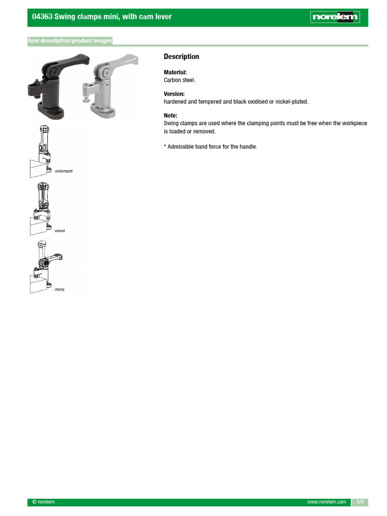 Mini Swing Clamps with Cam Lever | PDF | Metallurgy | Industrial Processes