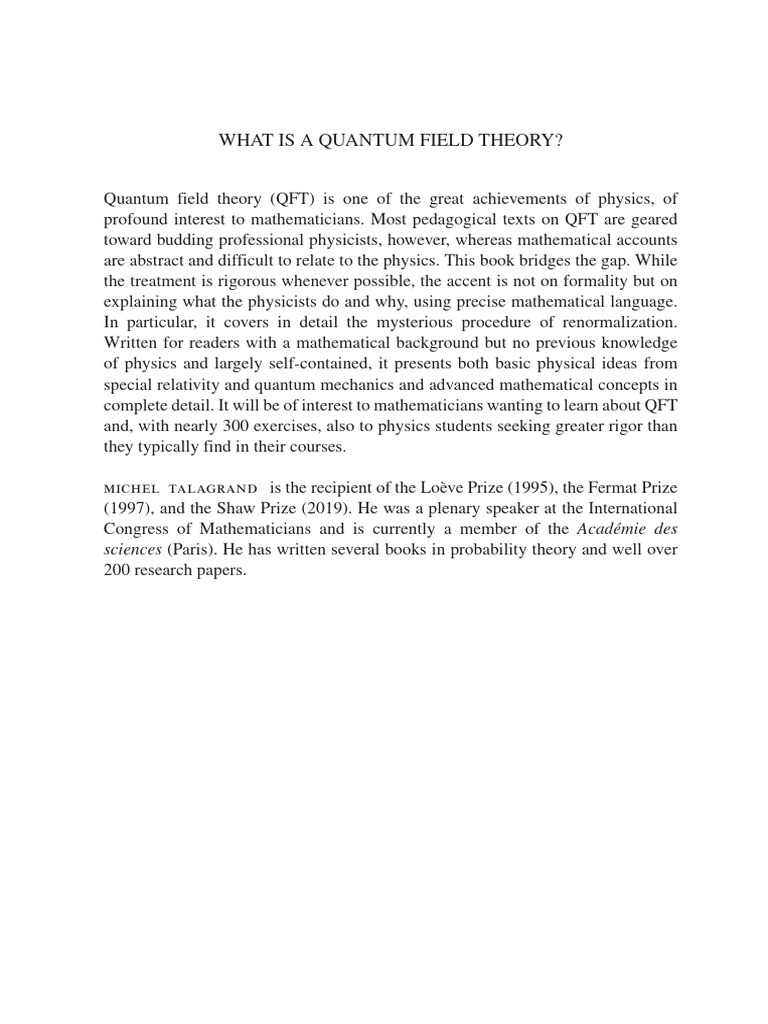 Michel Talagrand - What Is A Quantum Field Theory - A First Introduction For Mathematicians ...
