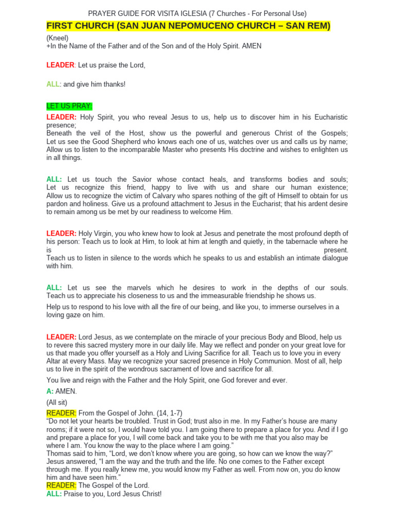 Prayer Guide for Visita Iglesia | PDF | Eucharist | Glory (Religion)