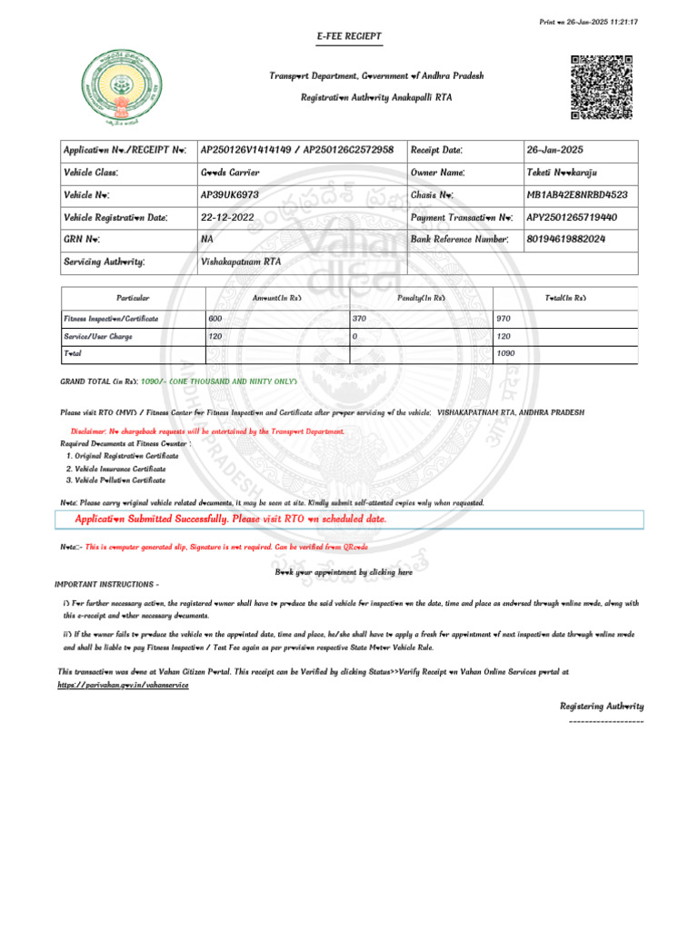 Vahan 4.0 (Citizen Services)~Sp-morth-ws03~175~8013 (3) | PDF | Receipt