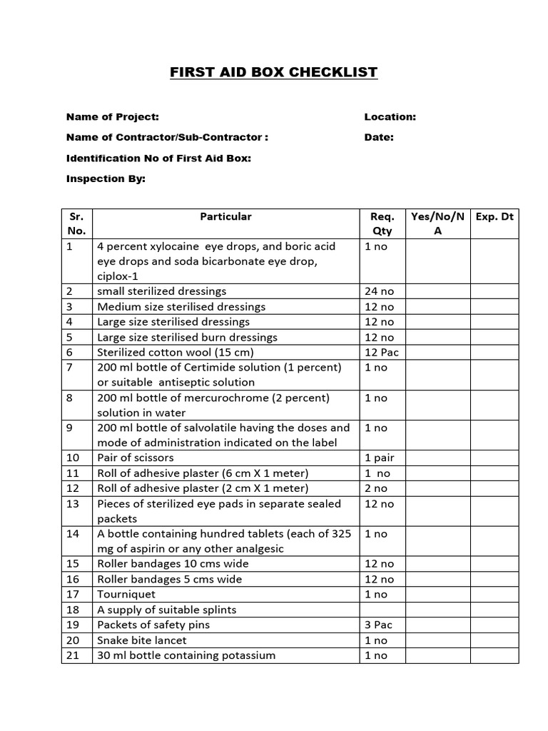 First Aid Box Inspection Checklist | PDF