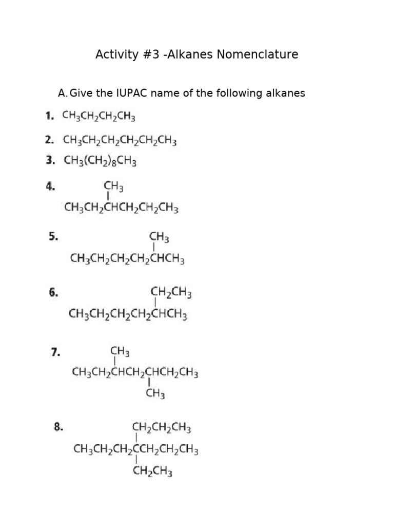 Activity 3 (Lecture) - Nomenclature of Alkanes | PDF