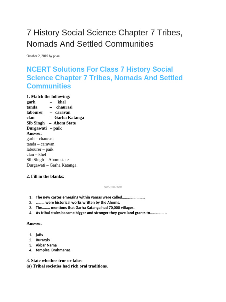 7 History Social Science Chapter 7 Tribes | PDF