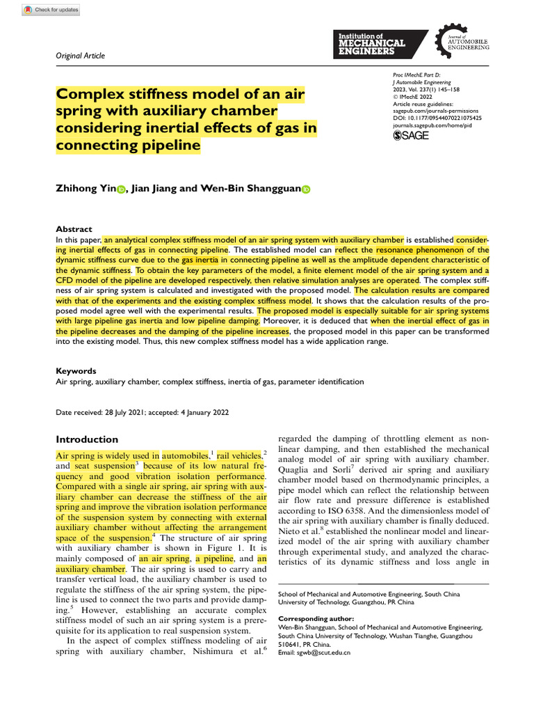 Complex Stiffness Model of An Air Spring With Auxiliary Chamber ...