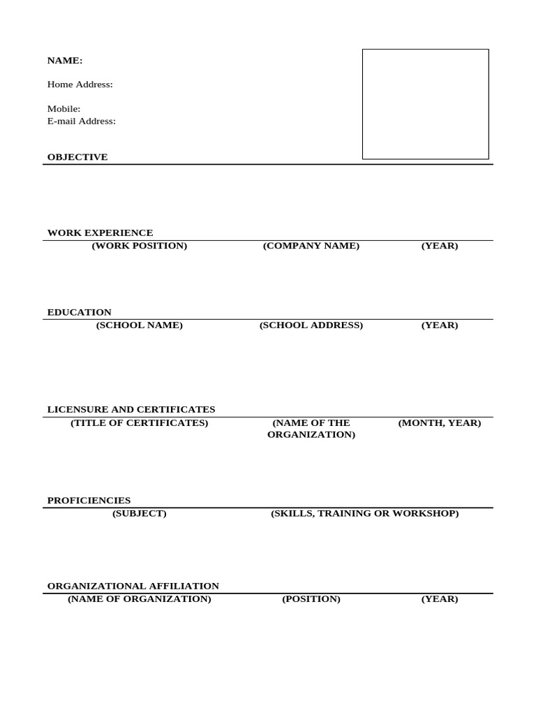 Resume Fill in | PDF